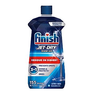 Finish Jet-Dry Dishwasher Rinse Aid, Compatible with Dishwasher Detergent, Prevents Spots & Residues, Dries, Shine & Protects, 16 oz, 155 Washes.