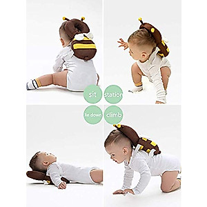 Baby Head Protector - Baby Walker Protective Head Adjustable Baby Safety Mat Protective Head Cute Bee Suitable Age 4-36 Months (Brown)