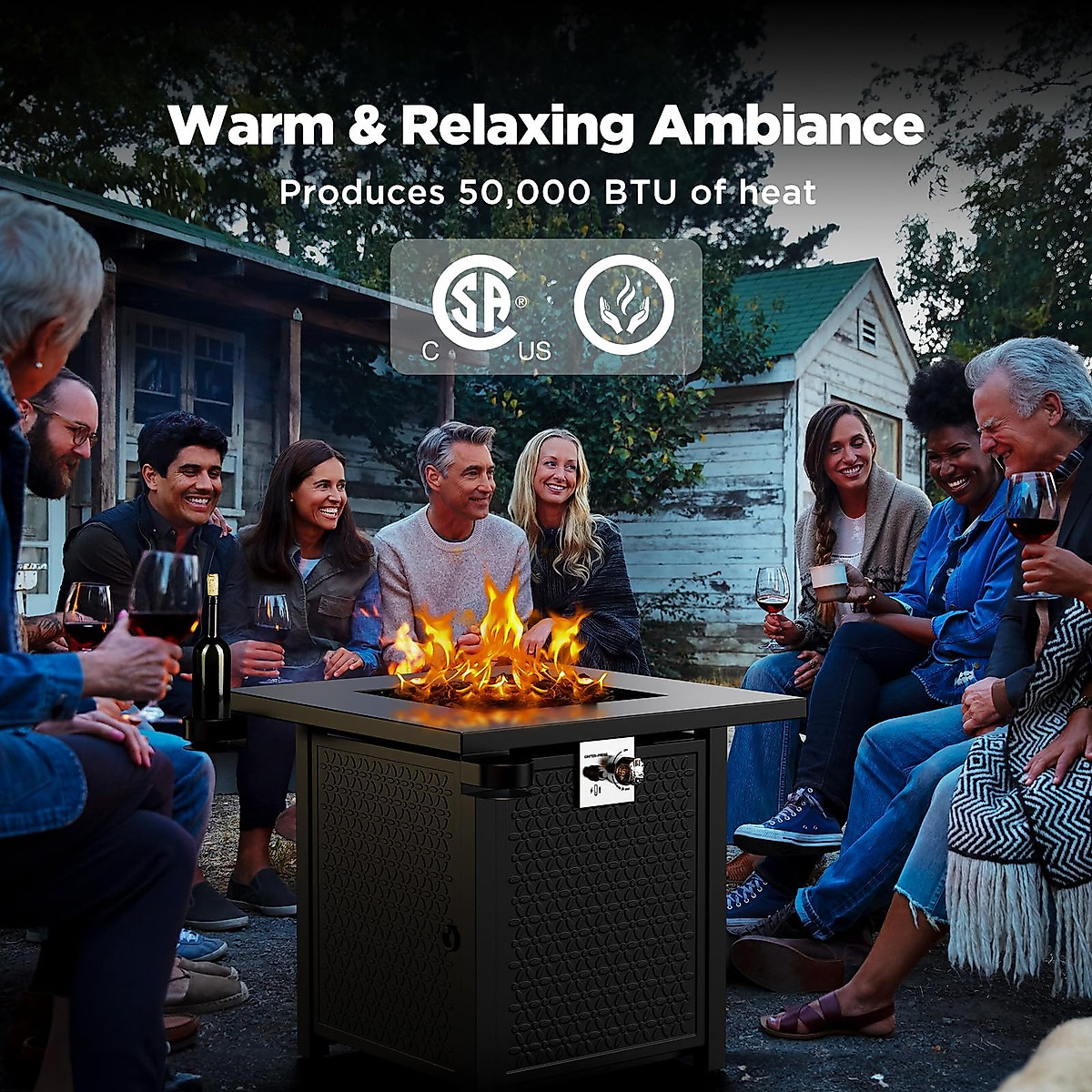 Ciays Propane Fire Pits 32 Inch Outdoor Gas Fire Pit, 50,000 BTU Steel Fire Table with Lid and Lava Rock, Add Warmth and Ambience to Gatherings and Parties On Patio Deck Garden Backyard, Black