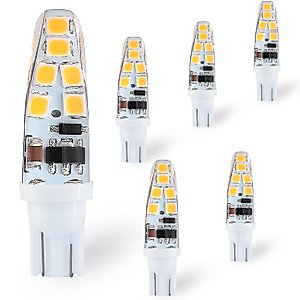 T5 T10 Wedge Base 2W LED Bulb 3000K Warm White for 12V 24volt Landscape Path Light, 921 922 912 194 168 T10 wedge RV Camper Trailer Motorhome Marine Boat Dome Light, 6 Pack