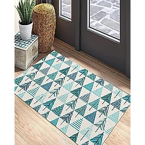 Indoor/Outdoor Door Mat Welcome Mats - Non-Slip Rubber Entryway Mats for Home High Traffic Area - Christmas Pine Tree Tile, 16x24 Inch