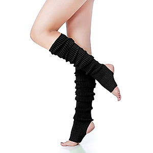 v28 Women’s Neon Knit Leg Warmer for 80s Party Dance Sports Yoga (61-Black)