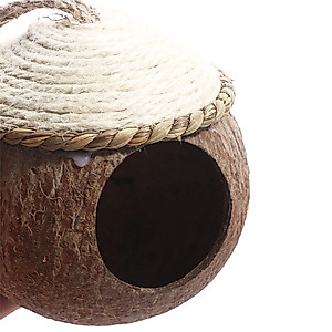 Leadigol Coconut Bird Nest Hut with Ladder for Parrots Parakeet Cockatiel,Hammock Parakeet Budgies Parrot Toy Warm Coconut Woven Straw Natural Winter Cage Hut Tent House Parrot Cage Accessories