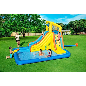 FBITE Inflatable Bouncy Castle, Jumper House Water Pool Slide Activity Center with Water Slide, Climbing Wall, Water Gun and Pool Area for Kids