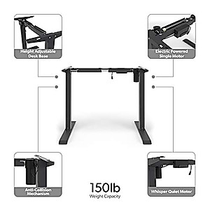 HON Basyx Commercial-Grade Single Motor Electric Height Adjustable, Standing Desk Base, 28" to 47" High, Black