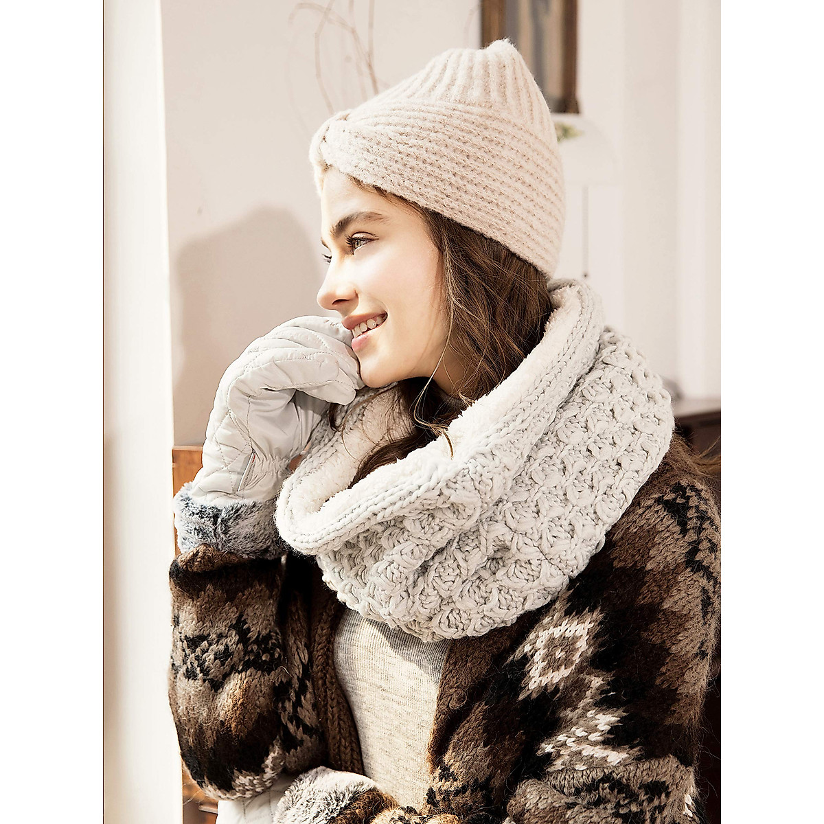 accsa Women Winter Ski Glove Waterproof 3M Thinsulate Warm Windproof Off-White M