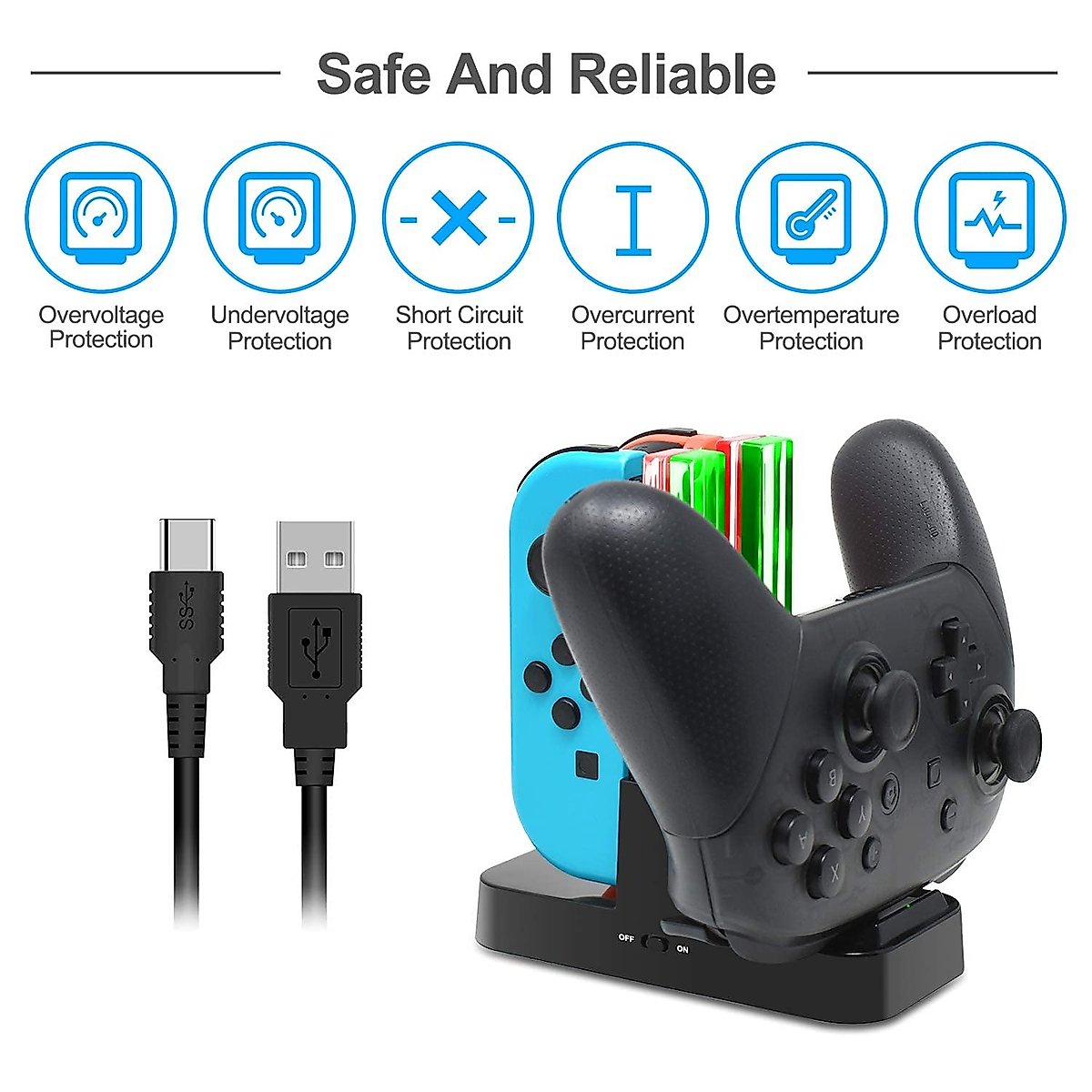 Charging Dock Station Compatible with Pro Controller/Joy Cons, FYOUNG Controller Charger Replacement for Switch/Switch Lite/Switch OLED with a Type-C Charging Cable- Black
