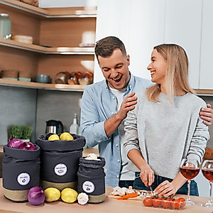 MERAKI HOME Potato Onion Garlic Storage Containers - Farmhouse Kitchen Storage Organization Pots - Sustainable Jute Cotton Vegetable Baskets Bins - Drawstring Holder