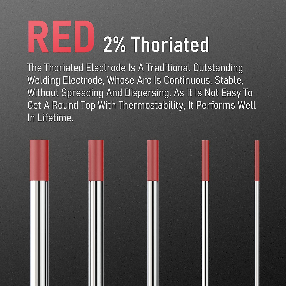 YESWELDER TIG Welding Tungsten Electrode 2% Thoriated 1/16" x 7" (Red, WT20/EWTh-2) 10-pk