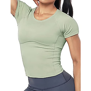 Workout Crop Tops for Women Short Workout Shirts for Running Gym Yoga Athletic Exercise Green