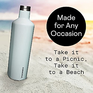Corkcicle Insulated Canteen Travel Water Bottle, Triple Insulated Stainless Steel, Easy Grip Flat Sides and Screw-on Cap, Keeps Beverages Cold for 25 Hours or Warm for 12 Hours, 25 oz, Powder Blue