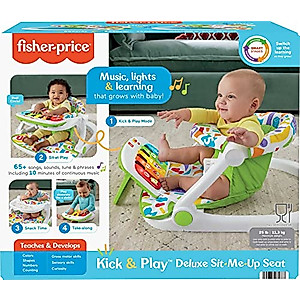 Fisher-Price Portable Baby Chair, Deluxe Sit-Me-Up Seat with Kick & Play Piano Learning-Toy and Snack Tray for Babies and Toddlers