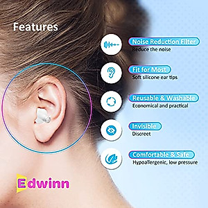 Edwinn Ear Plugs for Noise Reduction, 3 Pairs Invisible Noise Cancelling Ear Plugs, High Fidelity Hearing Protection for Concerts, Raves, Motorcycles, Work
