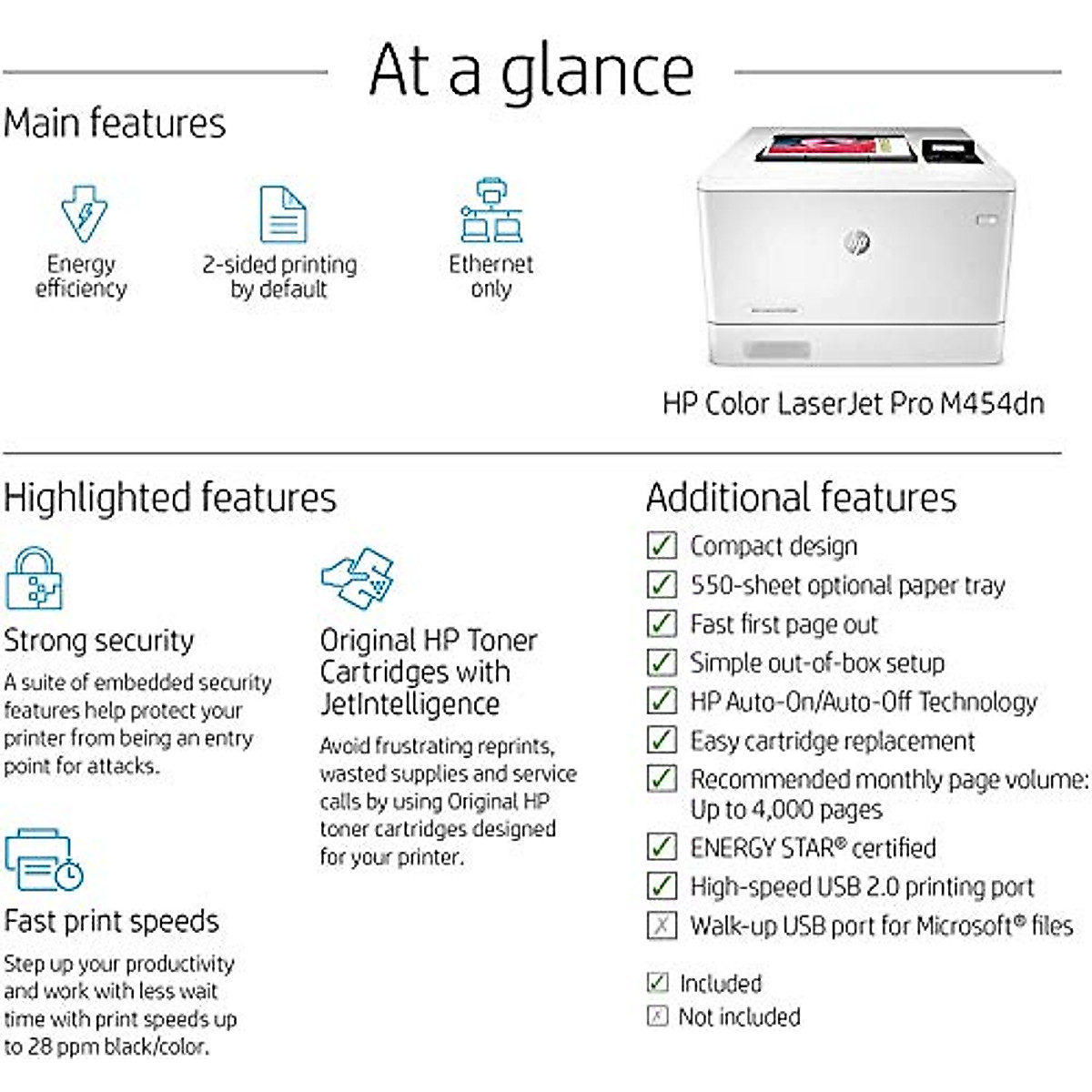 HP Color Laserjet Pro M454dn Printer (W1Y44A) (Renewed)