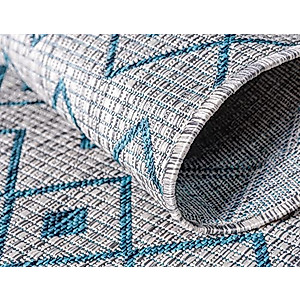 Unique Loom Outdoor Trellis Collection Area Rug - Tribal Trellis (7' 1" x 10' Rectangle, Light Blue/ Ivory)