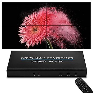 SKYLIGE Video Wall Controller, 2X2 HDMI LED TV Wall Control Processor Support 4 HDMI Output & 8 Display Modes - 2x2, 1x2, 1x3, 1x4, 2x1, 3x1, 4x1, Black