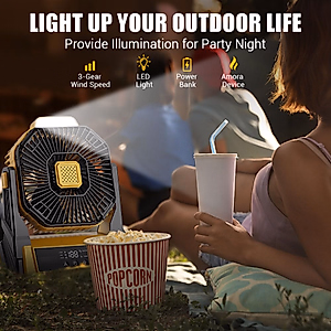 Instern Camping Fan with LED Lantern, 20000mAh Rechargeable Battery Operated Outdoor Tent Fan with Light & Hanging Hook, 3 Speeds, Personal USB Desk Fan for Camping, Power Outage, Hurricane, Jobsite