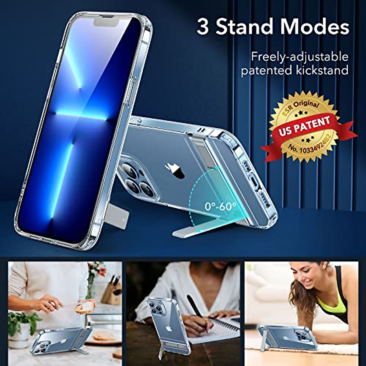 ESR Metal Kickstand Case Compatible with iPhone 13 Pro Max Case, Patented Two-Way Stand, Reinforced Drop Protection, Slim Flexible Back Cover, Clear