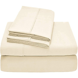 Queen Size Sheet Set - 1000 Thread Count 100% Egyptian Cotton 4 Piece Ivory Sheet Set - Deep Pockets Fits Upto 19 Inch - Sateen Weave Luxury Hotel Quality Solid Bed Sheets & Pillowcases - Easy Fit