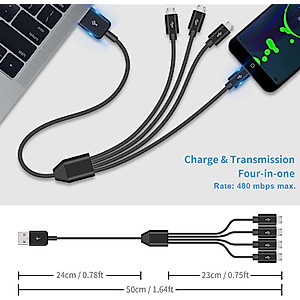 Vrllinking USB A to USB Micro Charging Cable, 4 in 1 Multi Charger Cable Micro USB Splitter Cable 4 Ports Micro USB 2.0 Male to Male Charging Cord 4 Connectors(Black 0.5M)