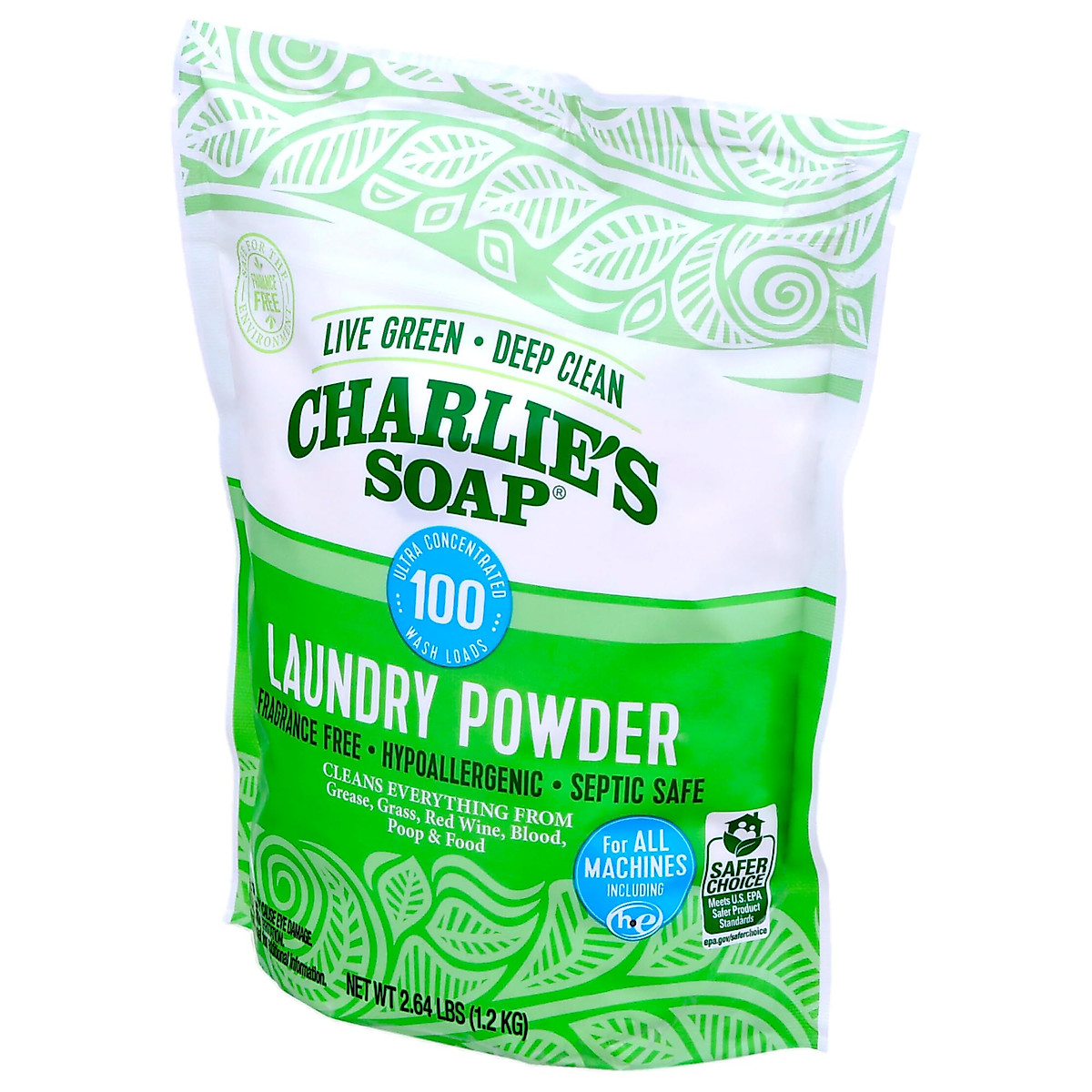 Charlie's Soap Laundry Powder (100 Loads, 2 Pack) Hypoallergenic Deep Cleaning Washing Detergent – Eco-Friendly, Safe, and Effective