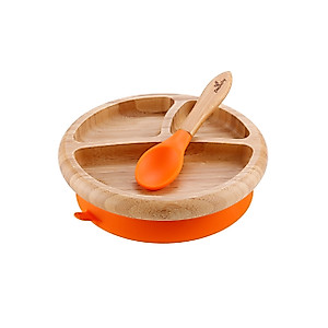 Avanchy Bamboo Baby Bowl + Baby Plate + 2 First Stage Spoons. Removable Suction Bottoms.