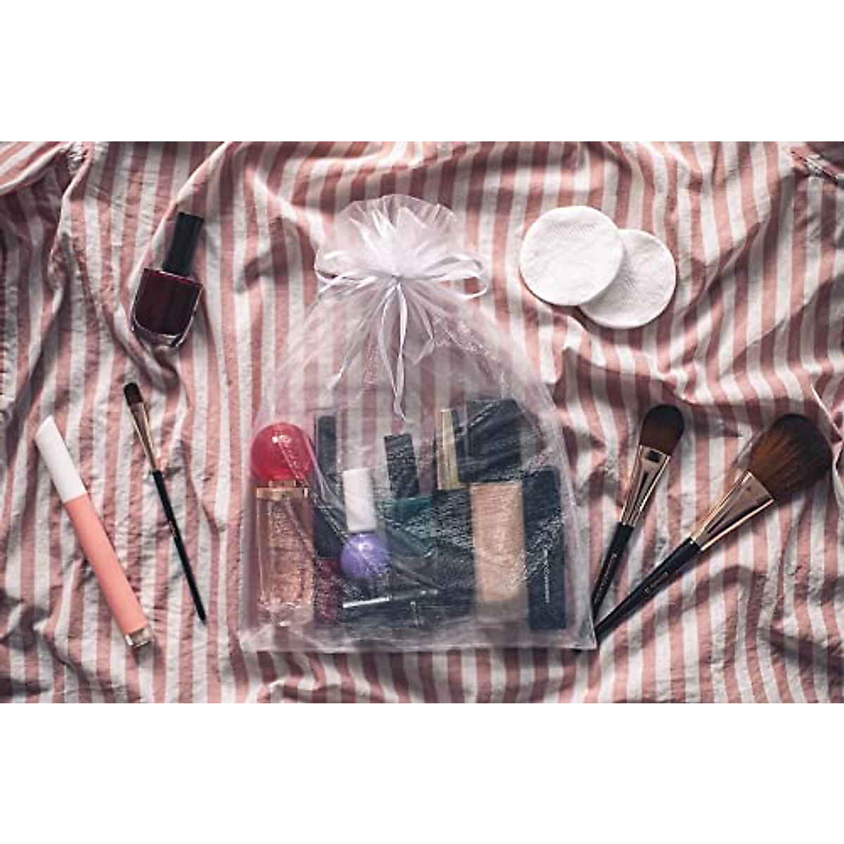 CREATIVE ORGANZA Bags 100Pcs 8x12 inch Large White Gift Pouch with Satin Drawstring Wedding Party Favors Jewelry Cosmetics DIY