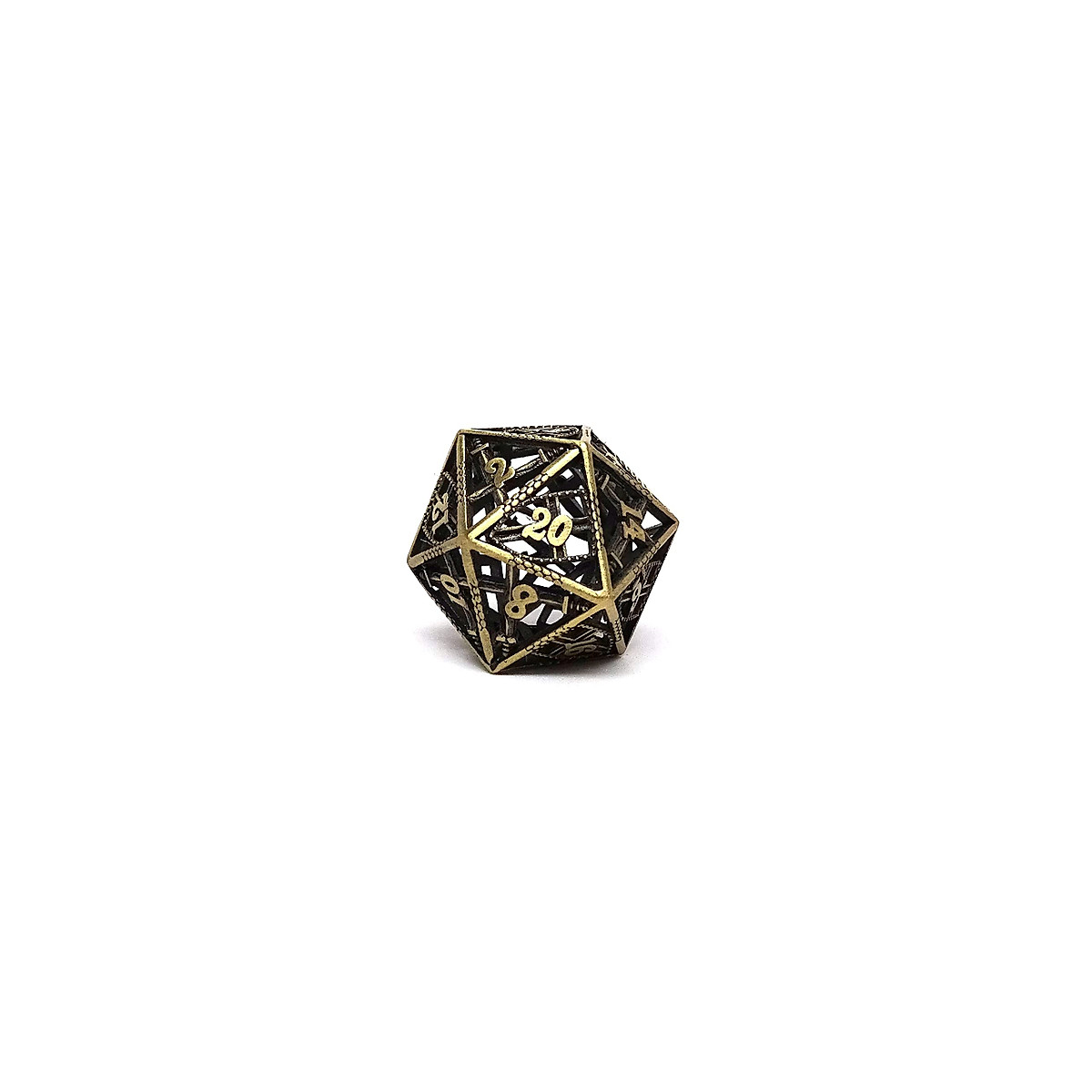 Hollow Dice of Devine Retribution - Metal Polyhedral Dice with Swords and Shields Design (Gun Metal D20)