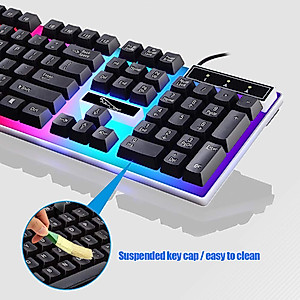 Arinda Wired Gaming Keyboard and Mouse Set Colorful LED Backlit USB Gaming Keyboard Mouse for Laptop PC Gamers