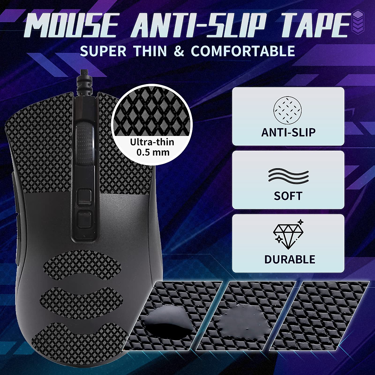 TALONGAMES Mouse Anti Slip Grip Tape Compatible with Razer DeathAdder V2 / DeathAdder V2 Pro Gaming Mouse, Palm Sweat Absorption, Thin 0.5mm, Cut to Fit, Easy to Apply, Mouse Skin
