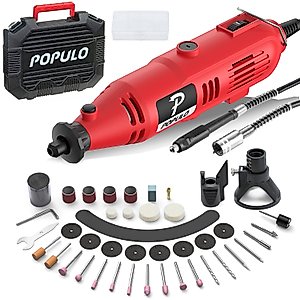 POPULO Power Rotary Tool Kit with Flexible Shaft, 107 PCS, Variable Speed Engraving Tool Kit Grinder Woodworking Corded Rotary Tools Drimmer Set, for Carving Sanding Cutting Polishing, Gift for DIYer