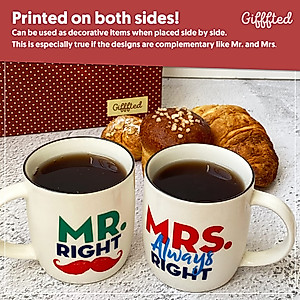 Triple Gifffted Mr Right Mrs Always Right Coffee Mugs Gifts Ideas for Couples, Wedding Anniversary, Engagement, Christmas, His & Hers, Bride and Groom, Parents, Newlyweds Bridal Shower, Ceramic 380ml