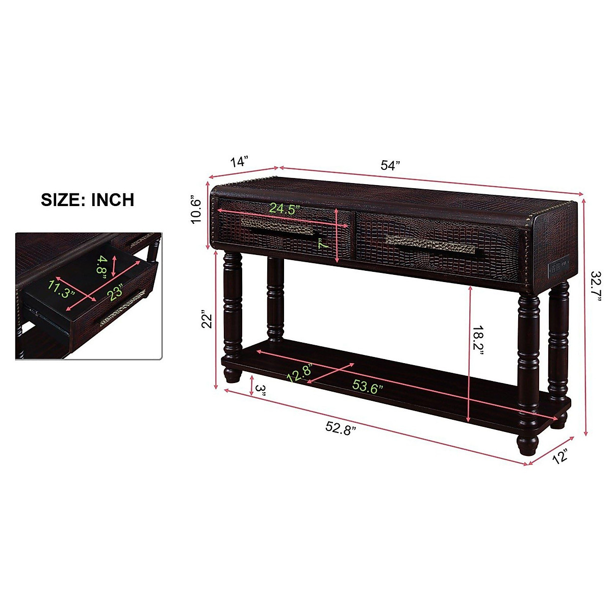 INMOZATA Farmhouse Entryway Table wiith Storage Wood Console Table with Power Outlets 54 inch Narrow Long Sofa Tables with USB Ports for Living Room, Couch, Hallway, Foyer,Distressed Black
