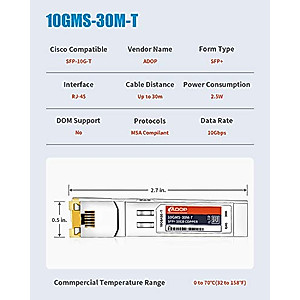 SFP+ to RJ45 Copper Module - 10GBase-T Plus Transceiver for Cisco SFP-10G-T-S, Ubiquiti, Netgear, Supermicro, QNAP, Broadcom, MikroTik S+RJ10, Avago, up to 30m