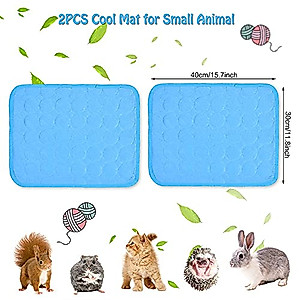 2PCS Summer Cooling Mat for Rabbit, Washable Bunny Bed, Rabbit Bed Mat, Guinea Pig Cage Liner Hamster Pee Pad, Fleece Sleep Pad for Squirrel, Hedgehog, Chinchilla, Small Animals, 15.8''x11.8'' Blue