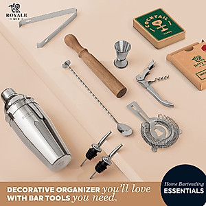 Mixology Bartender Kit with Stand | Home Bar Set with 25 Cocktail Recipes for Drink Mixing | Ideal Bartending Kit for Housewarming Gift | Premium Martini Cocktail Shaker Set with Bar Tools Accessories