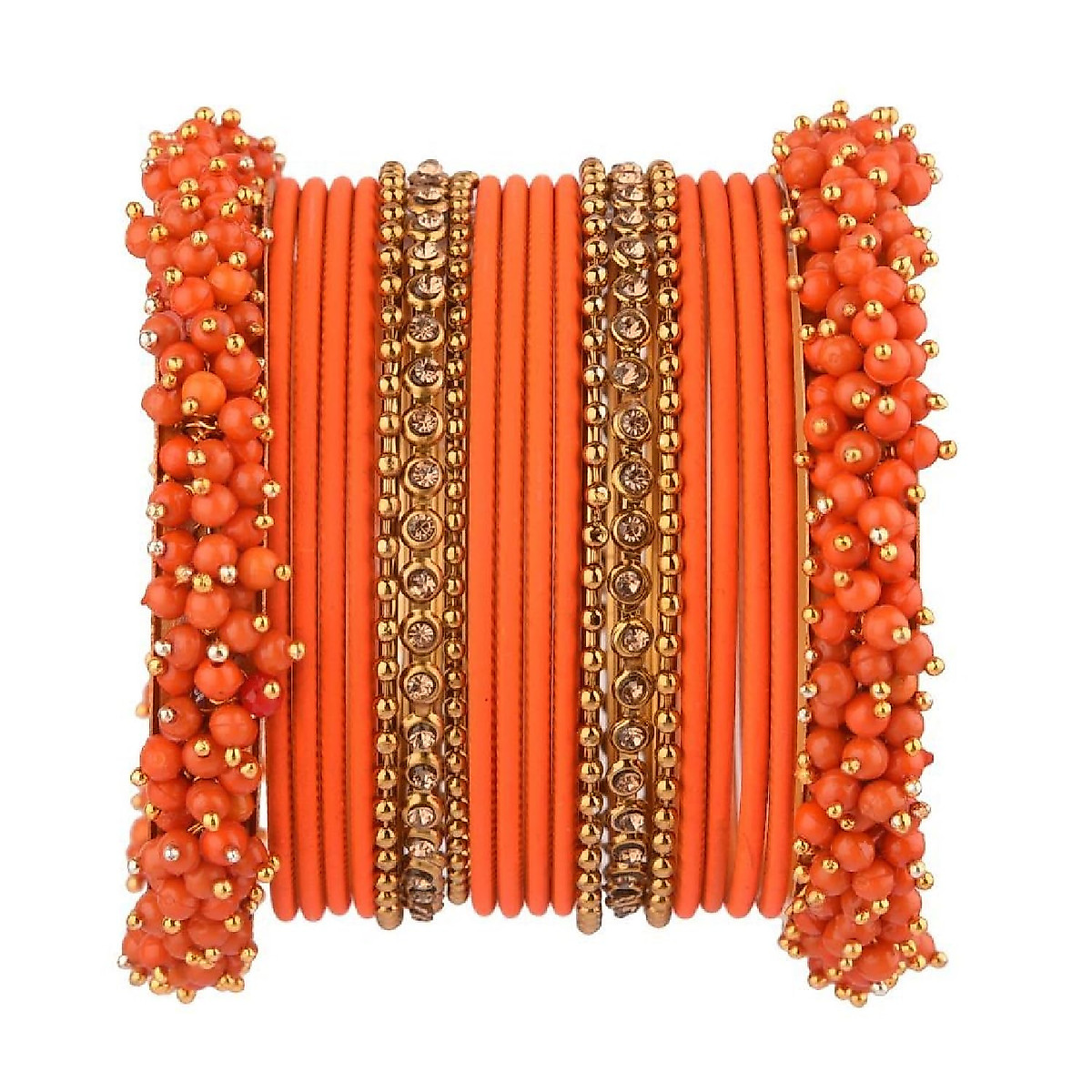 Efulgenz Beaded Bracelet Bangle Set Indian Bangles for Women Faux Pearl Beads Boho Bracelets with Matte Finish Metal Bangles and Oxidized Crystal Metal Ball Bangles Statement Jewelry for Women (20