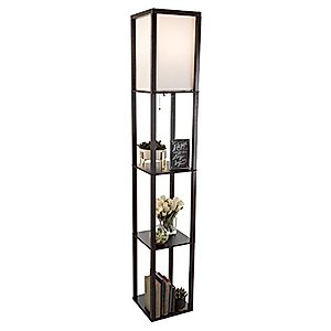 Floor Lamp-Etagere Style Tall Standing with Shade LED Light Bulb Included-3 Tiers Storage Shelving for Accent Decor Organization-by Lavish Home(Black)