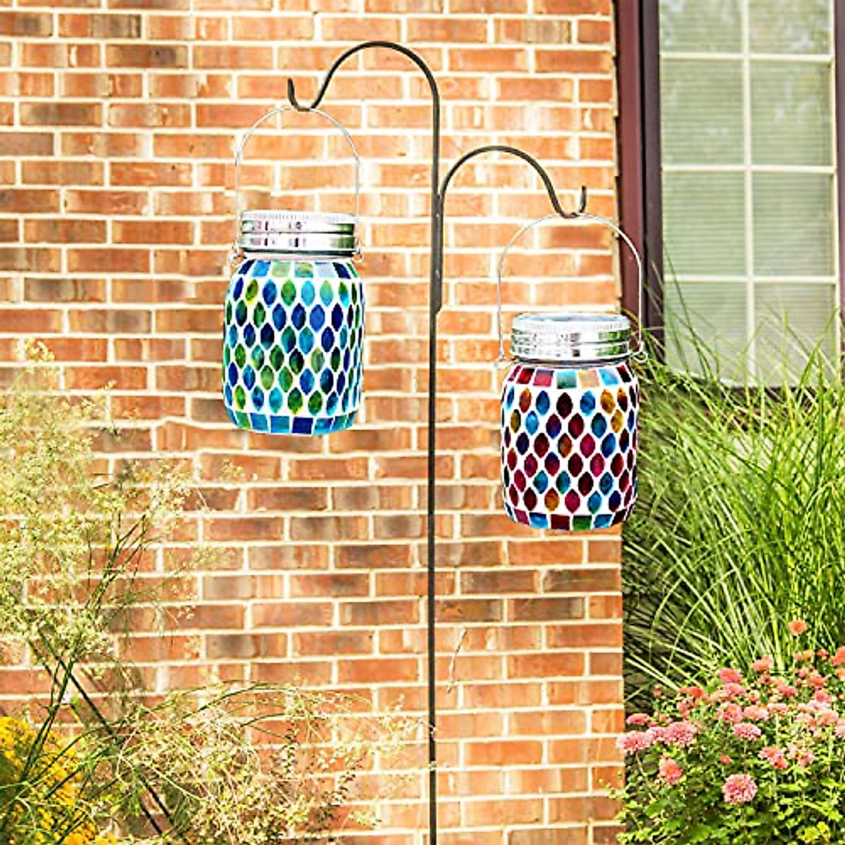 2 Pack Solar Outdoor Mosaic Lantern,Solar Lights Outdoor Hanging Lanterns Rechargeable Waterproof Table lamp Mosaic Night Light for Garden, Patio, Party, Yard, Outdoor/Indoor Decorations