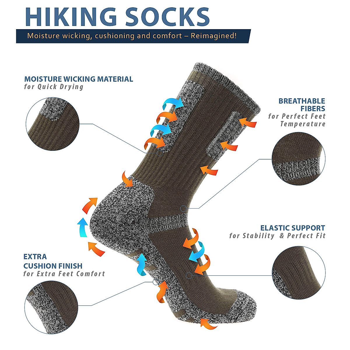 MIRMARU M202-Medium-Men's 5 Pairs Multi Performance Outdoor Sports Hiking Trekking Crew Socks (2Black,2Olive,1Char)