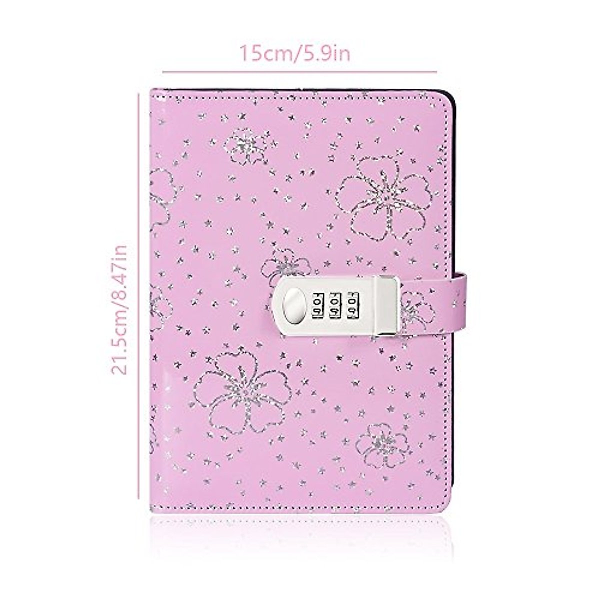 koboome Floral Notebook with Password Lock, A5 Size PU Leather Creative Password Notebook with Combination Lock Student Diary Notepad (Pink)