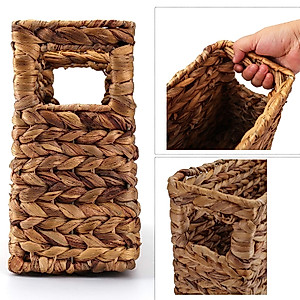 Yesland Hand-Woven Magazine Basket, Natural Narrow Water Hyacinth Holder Magazine Wicker Basket,15.5 x 5.5 x 9.75 Inch Decorative Magazine Storage Basket Bin for Home, Office, Desk
