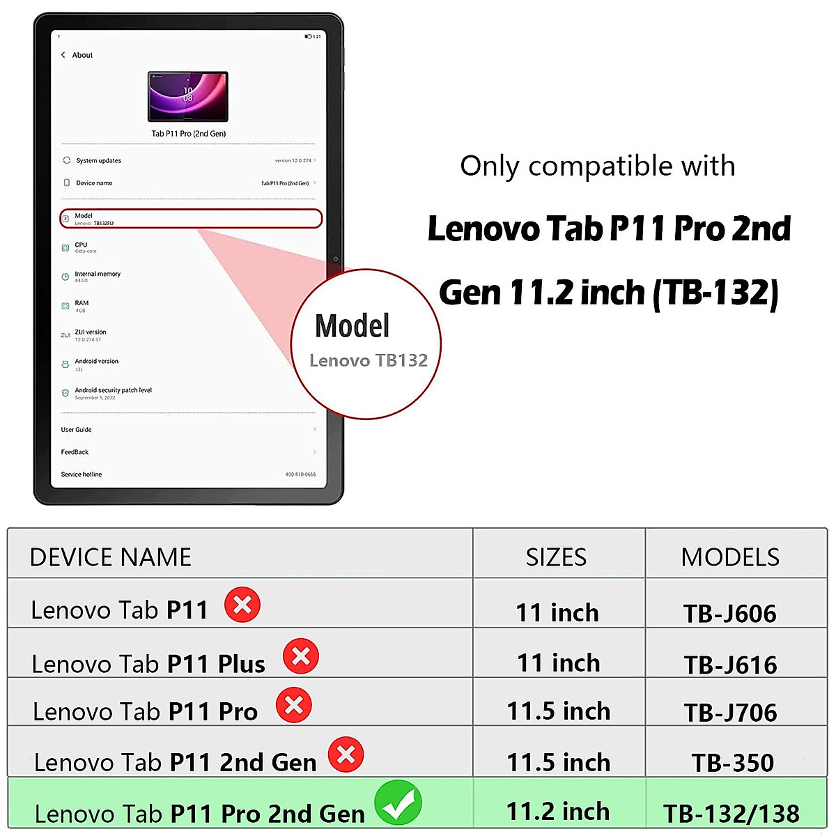 Kitzomi for Lenovo Tab P11 Pro 2nd Gen Case 2022 (TB-132FU/138FC) with PU Leather Folio and Kickstand+Card Holder, Auto Sleep/Wake with Cover for Lenovo Tab P11 Pro 11.2 Inch (2nd Gen),Rose Gold