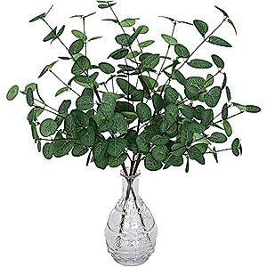 BLEUM CADE 3Pcs 24" Tall Artificial Eucalyptus Stems with Leaves, Faux Eucalyptus Greenery Stems, Fake Silver Dollar Eucalyptus Plant for Vase Flower Arrangement Wedding Bouquets Room Decor