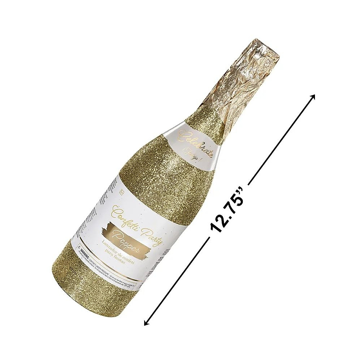 Gold Champagne Bottle Party Poppers Confetti Shooter - 12.75" - 1 Biodegradable Confetti Canon, Non-toxic Confetti Poppers for Graduations - Ideal For Golden Age Birthday, Weddings and More