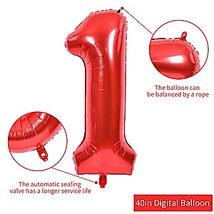 TONIFUL 40 Inch Red Large Numbers Balloons 0-9, Number 1 Digit 1 Helium Balloons, Foil Mylar Big Number Balloons for Birthday Party Anniversary Supplies Decorations