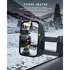 OCPTY Towing Mirrors Tow Mirrors Compatible with 2003-2006 for Chevy Silverado 1500/2500 HD/3500/Tahoe for GMC Sierra 1500/2500 HD/3500/Yukon XL with Black Turn Signal Power Heated Manual Folding