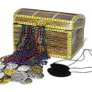 Beistle Novelty Three Dimensional Treasure Chest Treat Box Pirate Theme Party Favors, 8" x 5½" x 5½", Multicolored