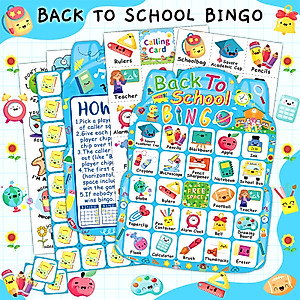YTSQLER Back to School Bingo Games for Family Kids Party Games Gifts 24 Players School Bingo Games First Day of School Classroom Activities Bingo Cards Set