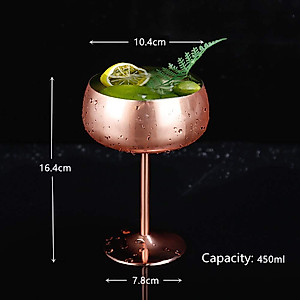WSNM Copper Coupe Champagne Glasses Set of 2 Steel Vintage Martini Glass Wine Goblet